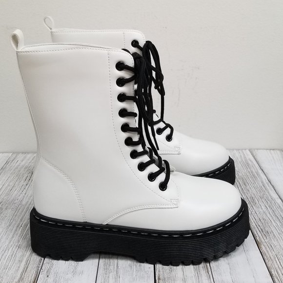 Shoes | New White Lace Up Combat Boots Ankle Booties | Poshmark